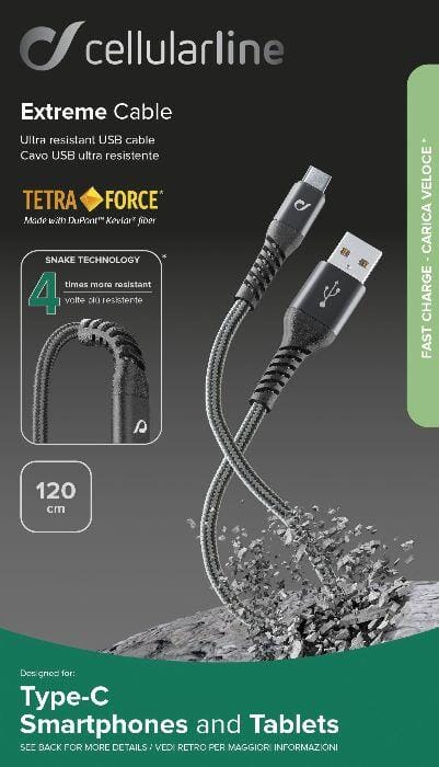 Cellularline Tetra Force Strong Cable 120cm - USB-C - Bullfighter