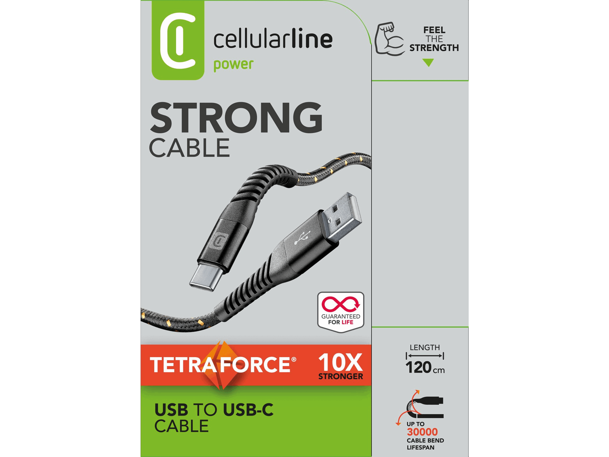 Cellularline Tetra Force Strong Cable 120cm - USB-C - Bullfighter